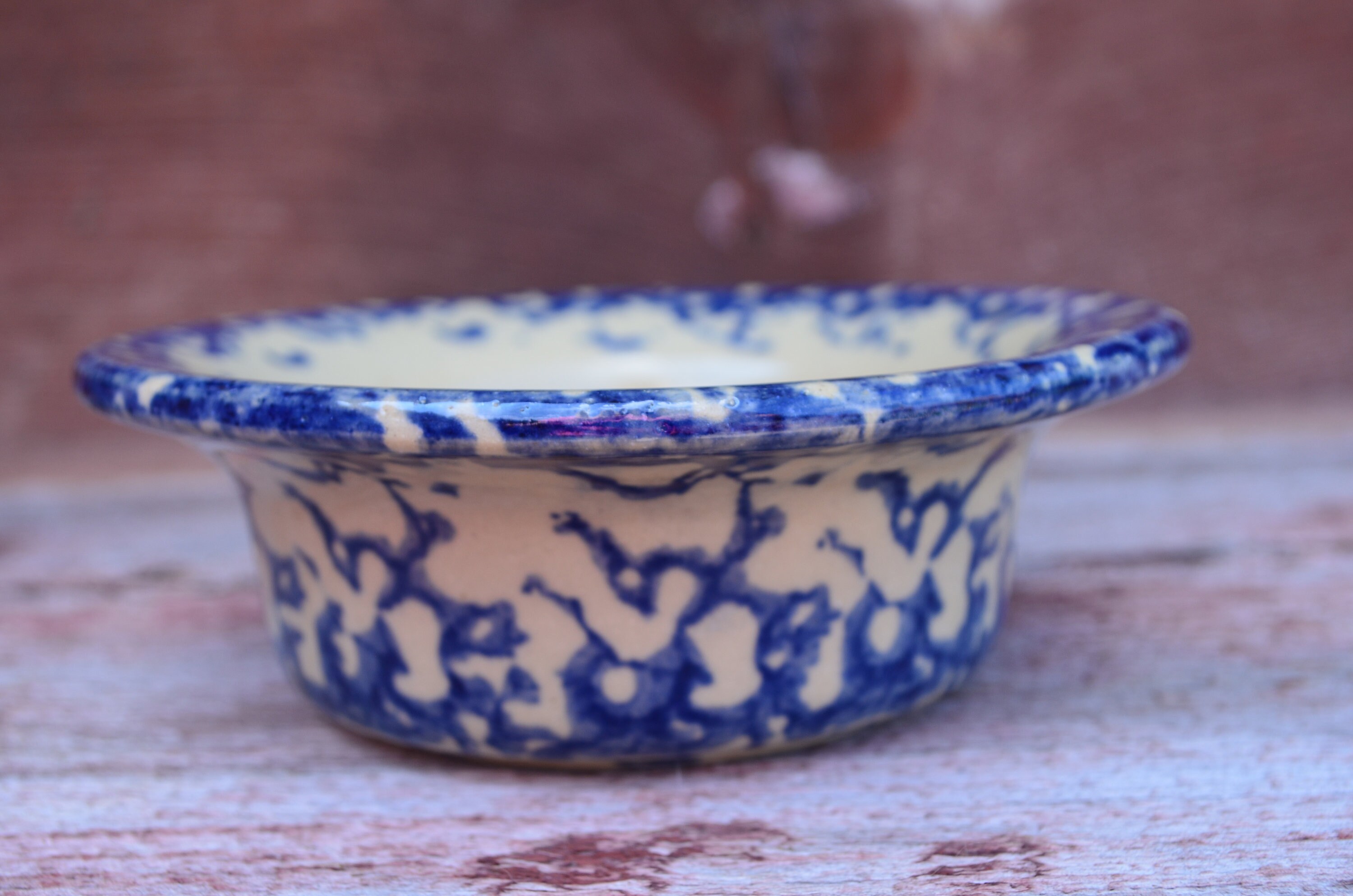 Roseville Blue Spongeware by Ransbottom Rim Soup Bowls Small Dessert ...