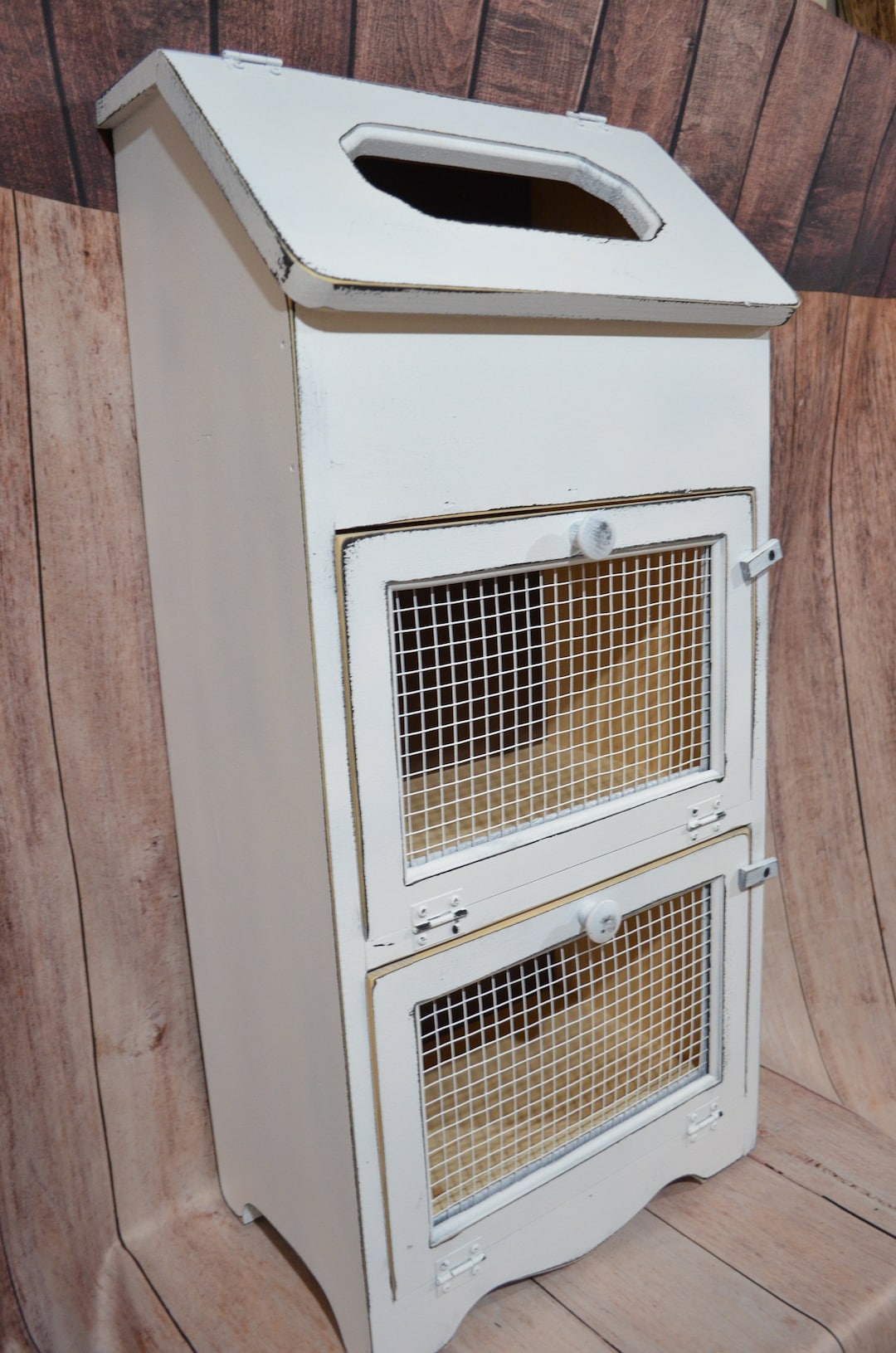 White Bread Box 2 Door Vegetable Bin Solid Pine Small Space Potato ...