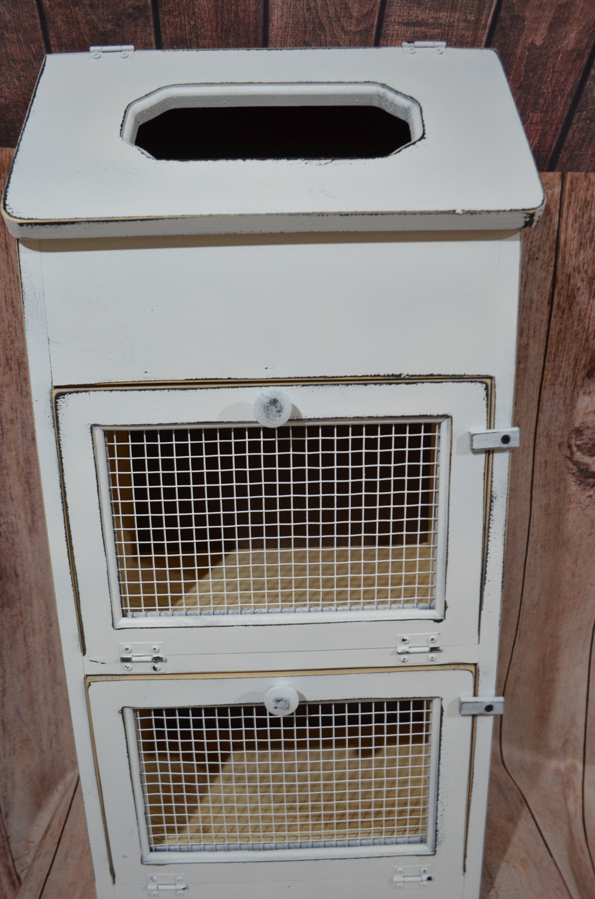 White Bread Box 2 Door Vegetable Bin Solid Pine Small Space Potato ...
