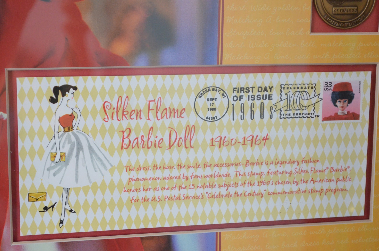 Barbie Framed Silken Flamed USPS 1ST. Day Issue Stamp and Coin Picture ...