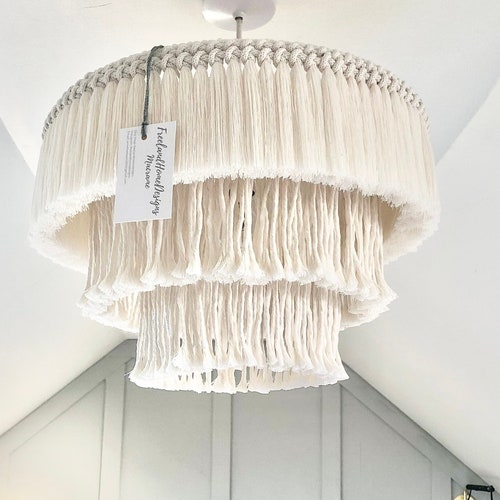 Macrame Chandelier Light Shade Lamp Shade Natural Ecru Two - Etsy