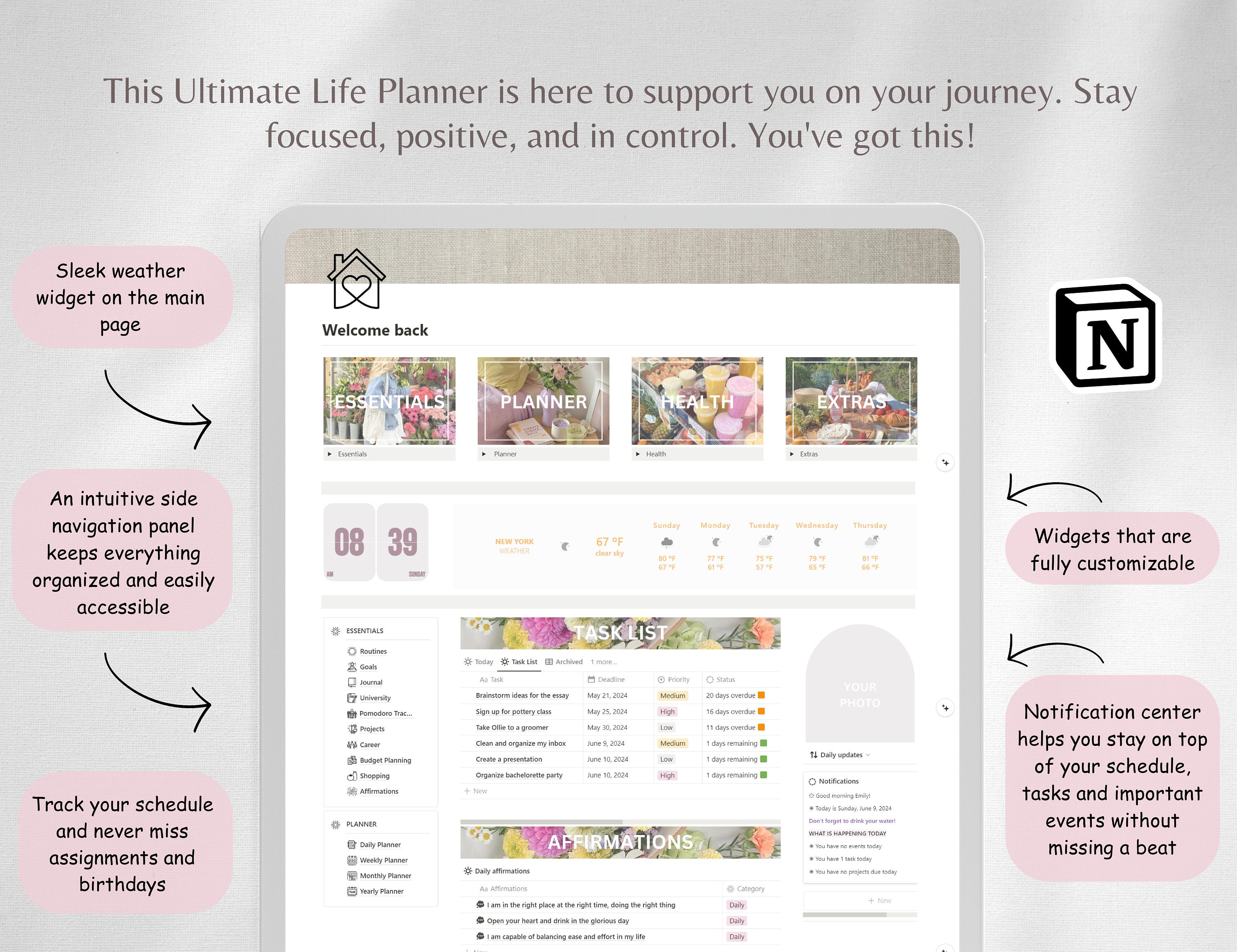 Notion Template Planner | Ultimate Life Planner | That Girl All in One ...