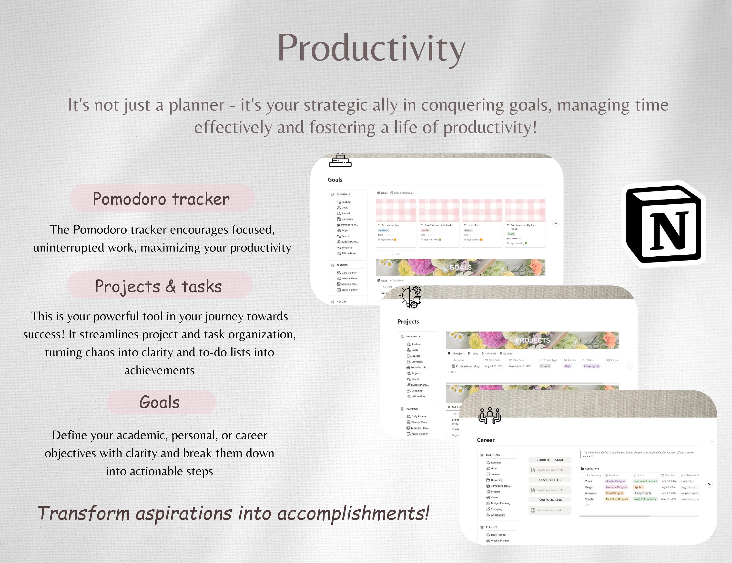 Notion Template Planner | Ultimate Life Planner | That Girl All in One ...