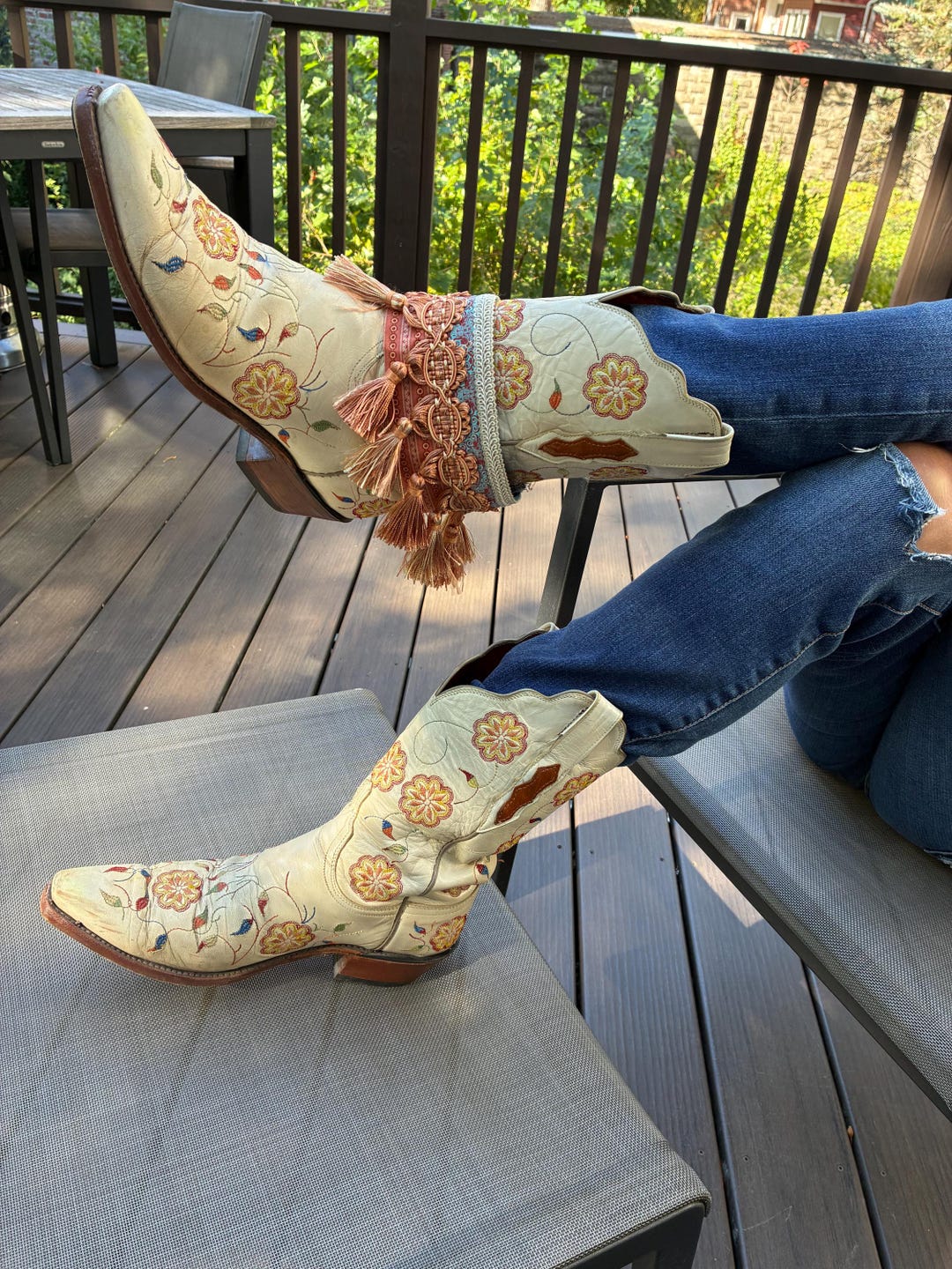 Suede Tassel Boot Wrap | Blue & Rose Denim Accessory - Etsy
