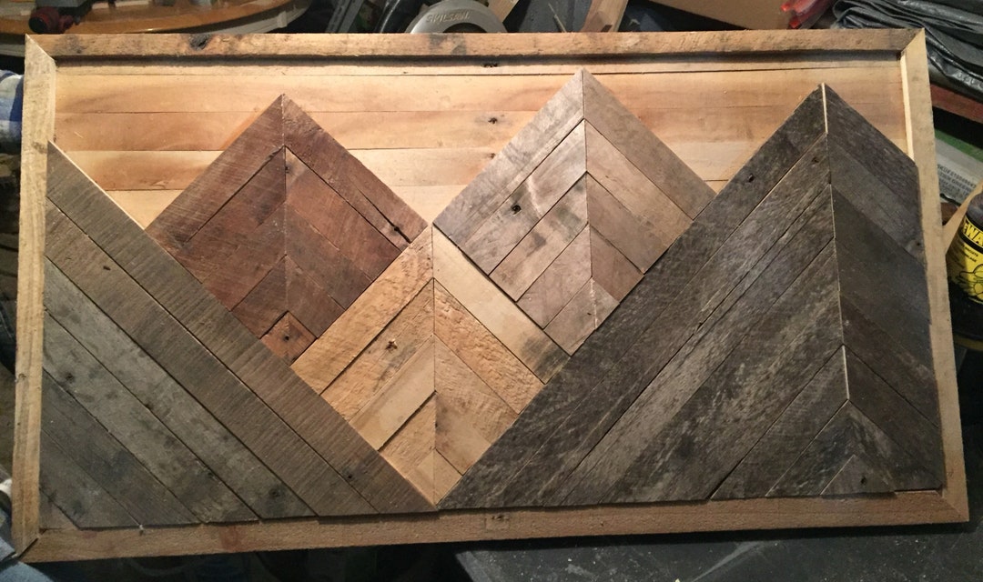 Rustic Wooden Mountain Scene Wall Art, Wall Art, Mountain Scene ...