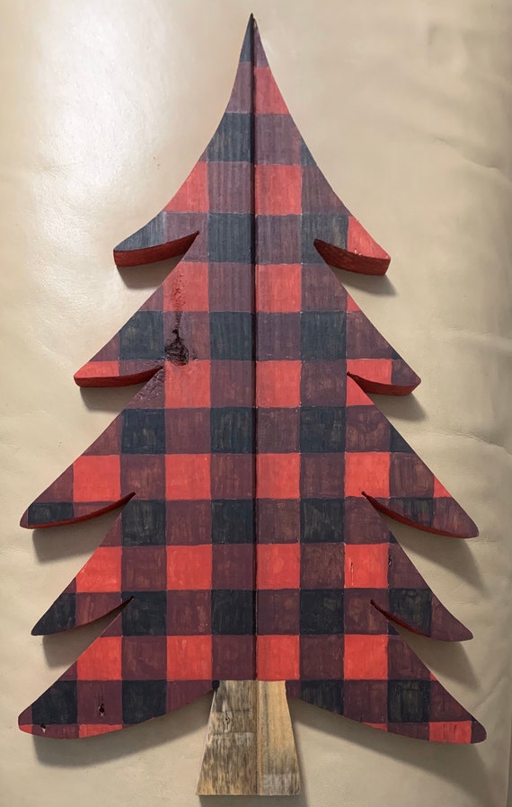 Wooden Buffalo Plaid Christmas Tree - Etsy