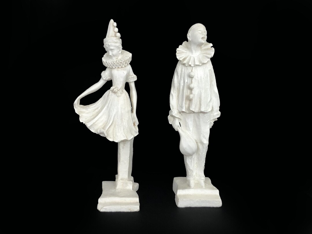 Pair of Sculptures of Pierrot and Colombine in Salt Stone Art Deco ...