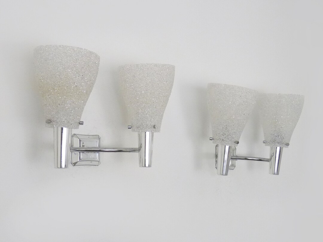 Pair of Double-light Wall Lights, Perspex Cones, Gray Plastic Structure ...