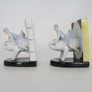 Pair of Italian Art Deco Bookends Woman on Ceramic Pig 1930s - Etsy