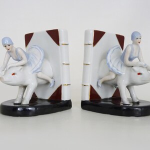 Pair of Italian Art Deco Bookends Woman on Ceramic Pig 1930s - Etsy