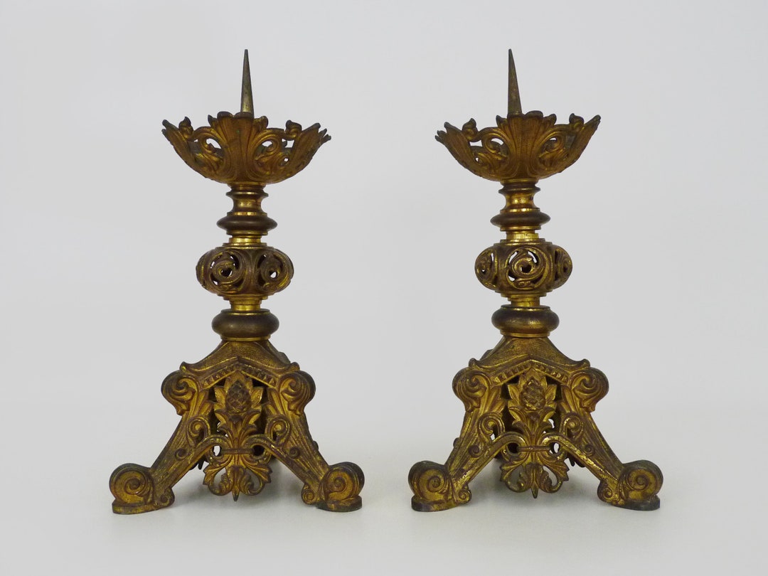 Magnificent Pair of Gilt Bronze Church Candlesticks From the 19th ...
