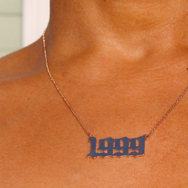 Gold Old English Birth Year Necklace - Etsy