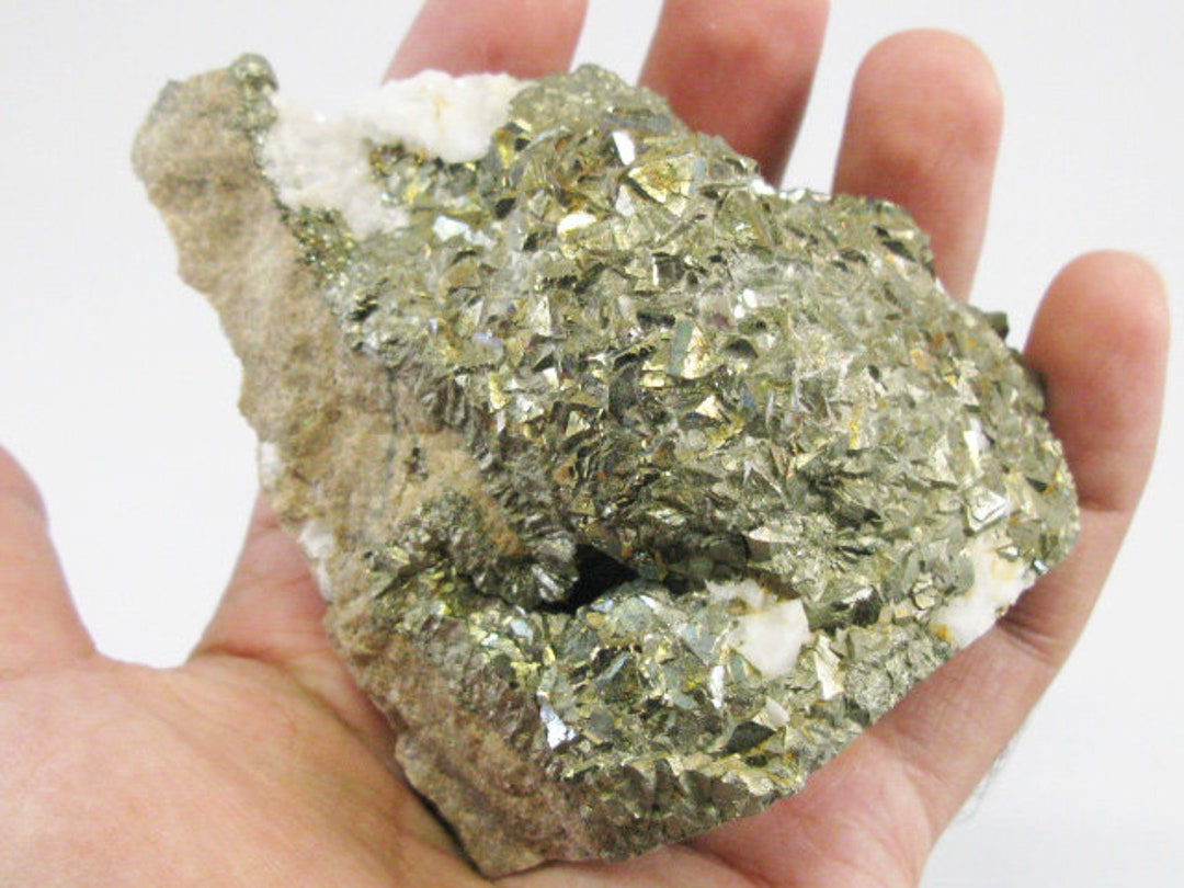 3.5" Pyrite IOWA Octahedral Natural Fools Fool's Gold Colored Crystal ...