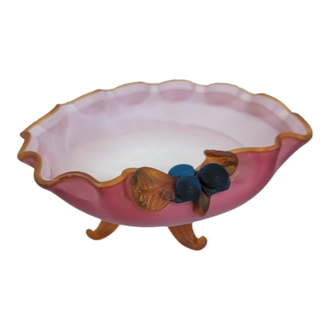 Satin Glass Shell Ruffled Rim Fancy Footed Bowl Pink Berry - Etsy