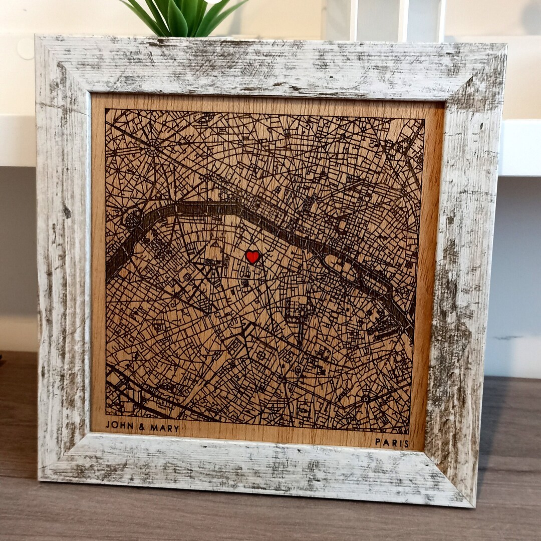 Custom Wooden City Map Engraved on Plywood Street Map Centered Over ...