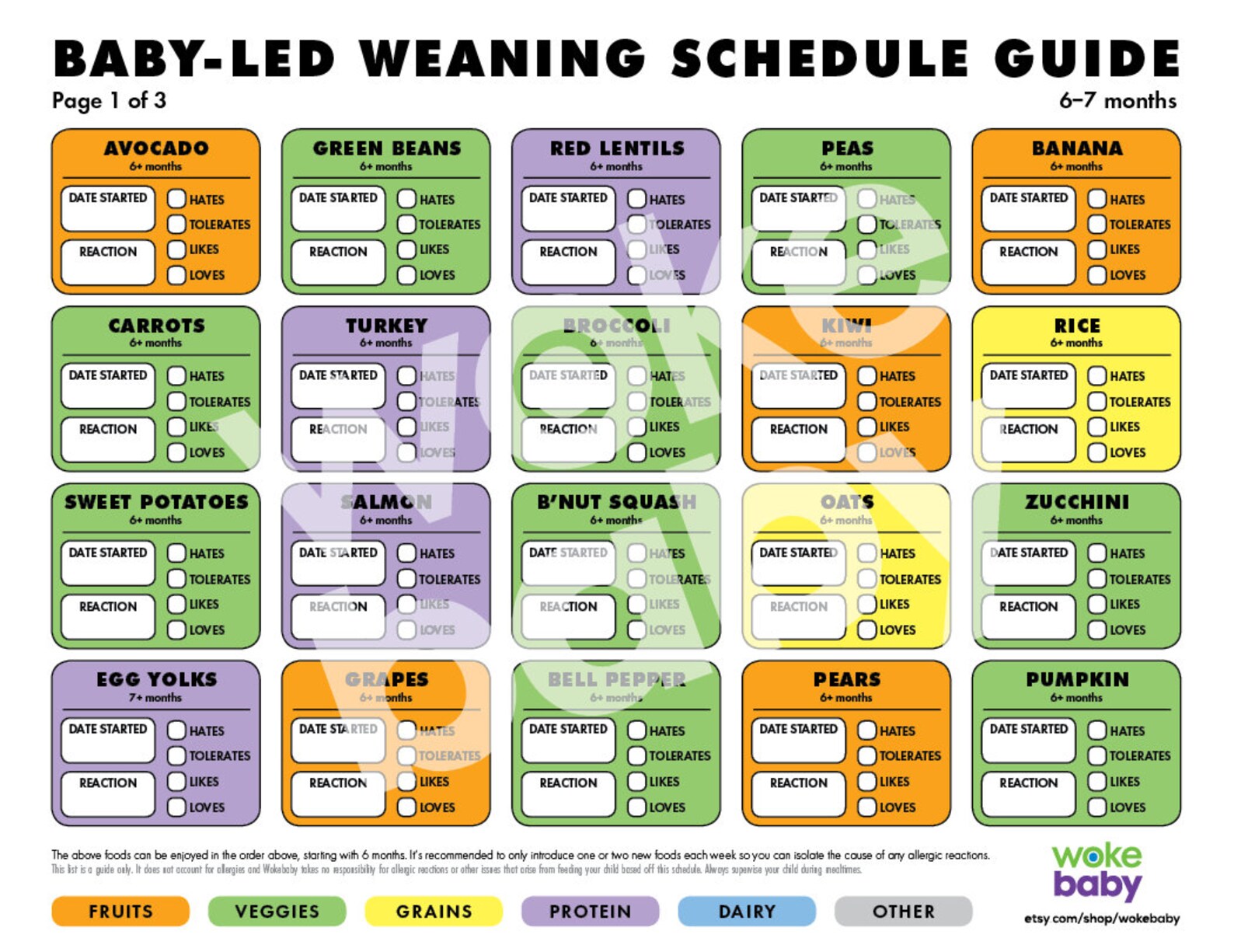 Baby led Weaning BLW Schedule Printable Guide Of 60 Foods Etsy Baby led Weaning BLW Schedule Printable Guide Of 60 Foods Etsy