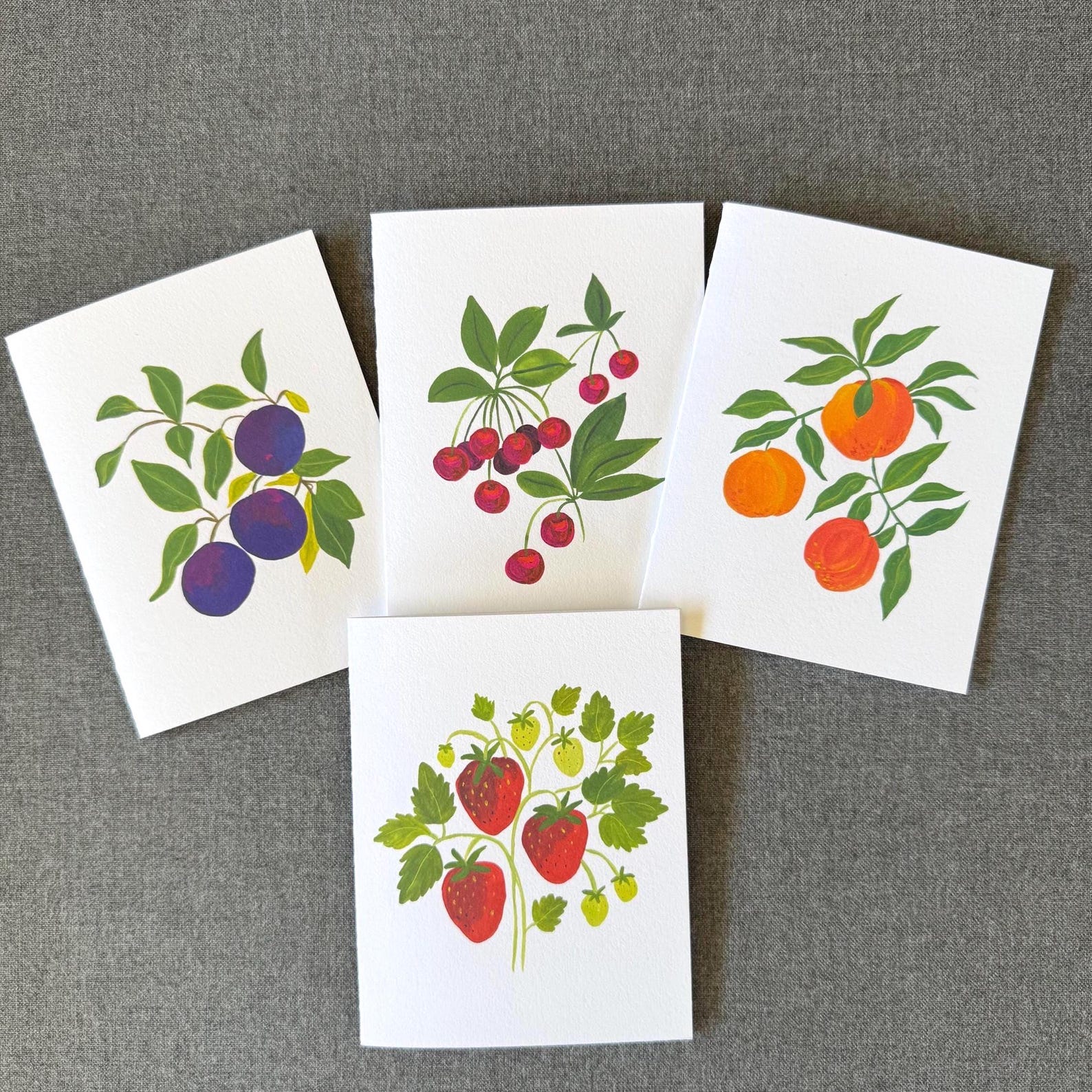 Hand-painted Summer Fruit Note Card Set: Strawberry, Peach, Plum ...