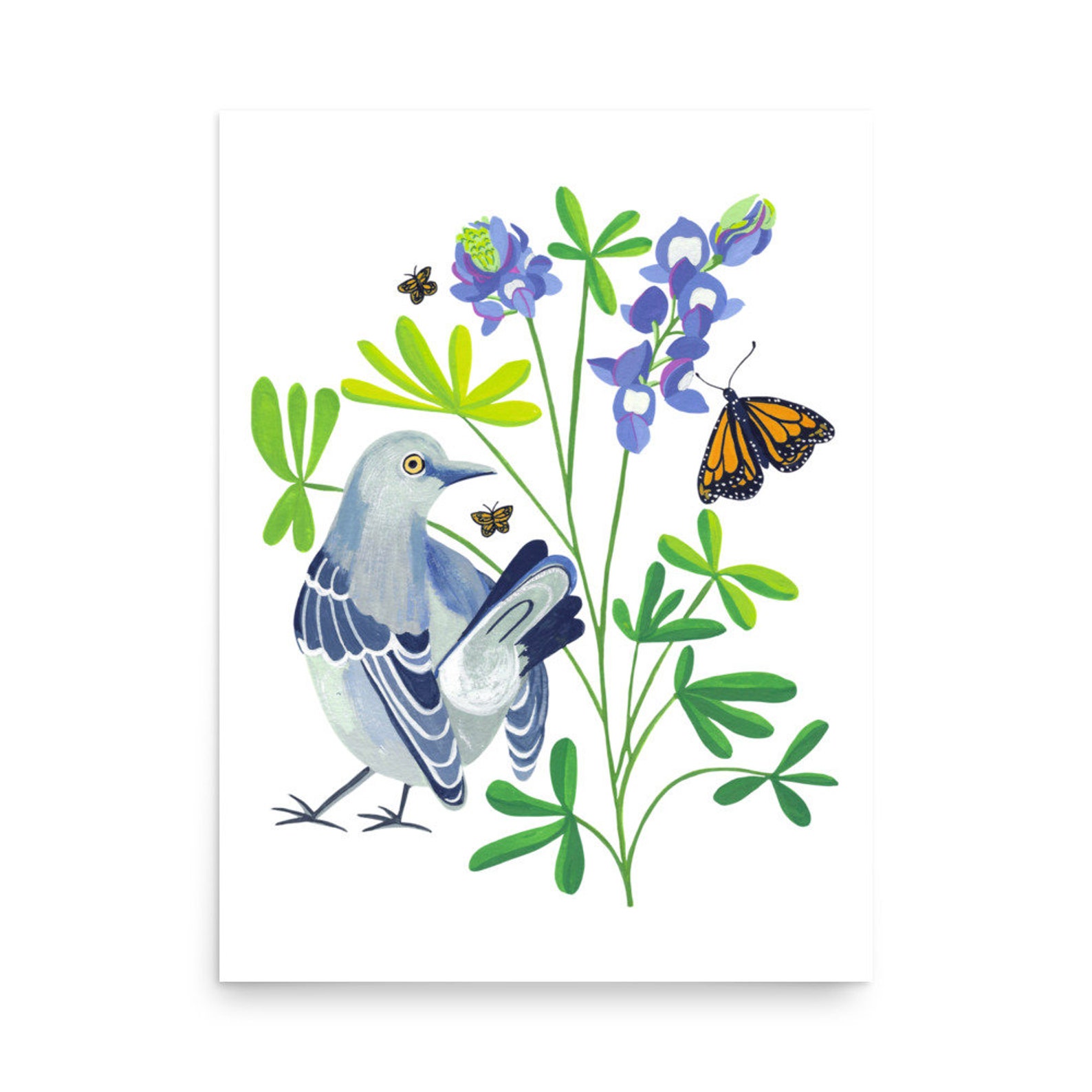 Mockingbird and Bluebonnets Art Print: Texas State Bird - Etsy
