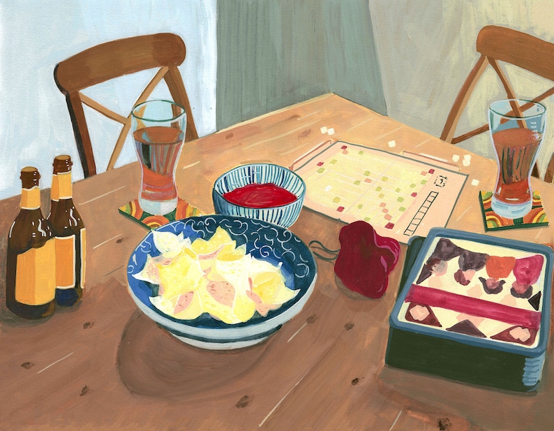 Beer and a Bowl of Chips Art Print, Scrabble Wall Art, Chips and Salsa ...