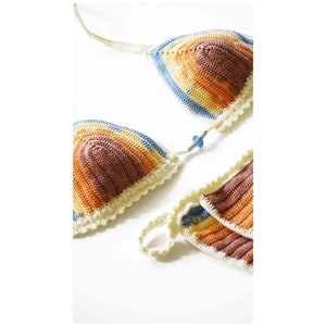 White Beige Brown Color, Unique Yarn, Handmade Crochet Bikini Top ...