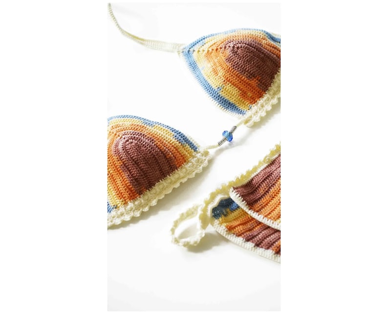 White Beige Brown Color, Unique Yarn, Handmade Crochet Bikini Top ...