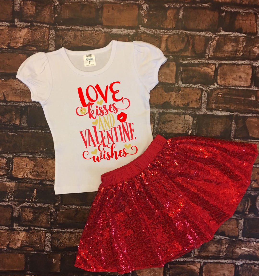 Love Kisses and Valentine Wishes, Girls Valentines Day Outfit, Girls ...