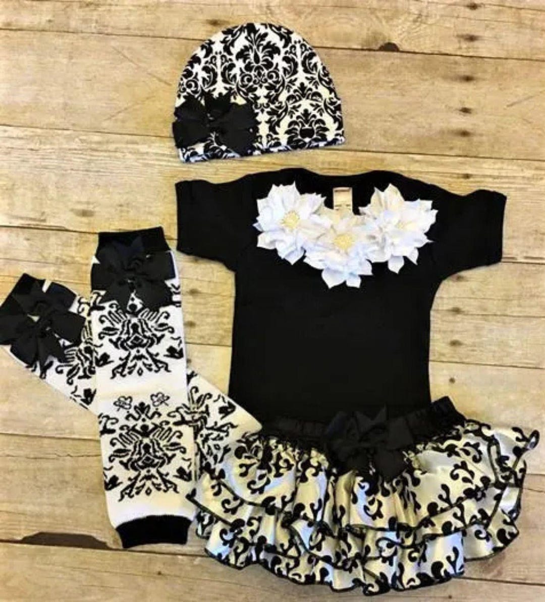 Black Damask Outfit, Baby Girl Damask Take Home Outfit, Infant Girl ...