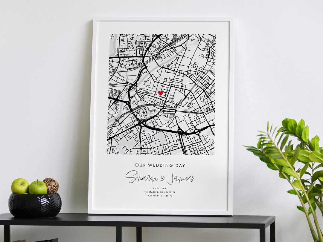 Our Wedding Day - Personalised Location Map Poster Print, Custom Made ...