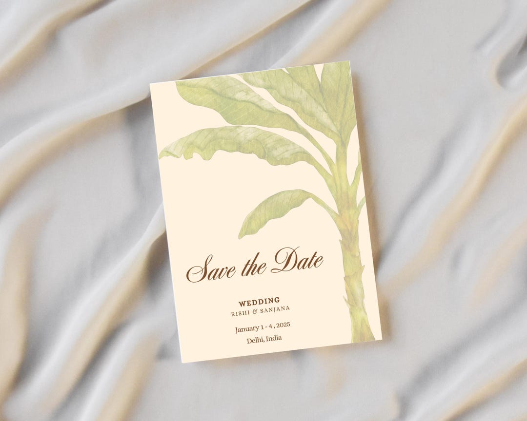 Unique Banana Leaf Tree Save the Date, Indian Wedding Invitation Simple ...