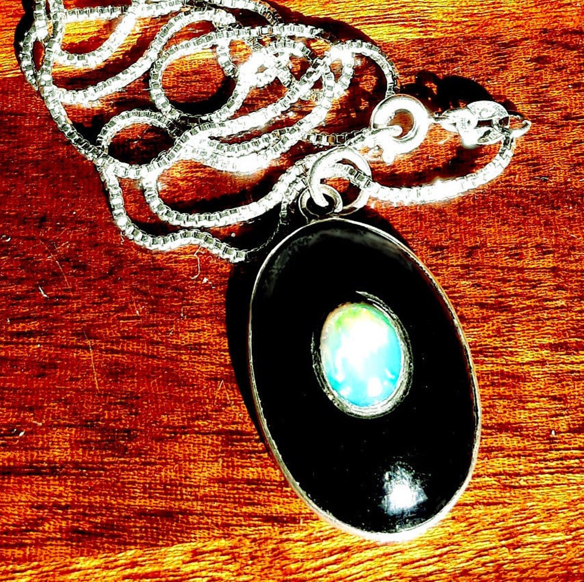 Opal Crystal in Obsidian Pendant - Etsy