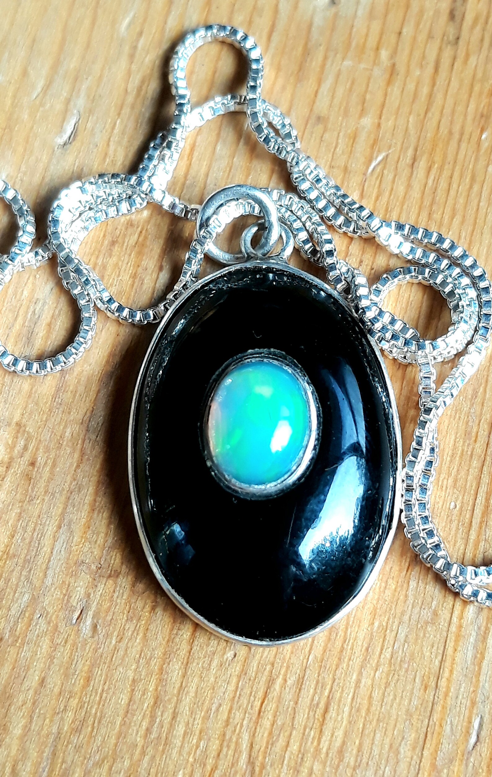Opal Crystal in Obsidian Pendant - Etsy
