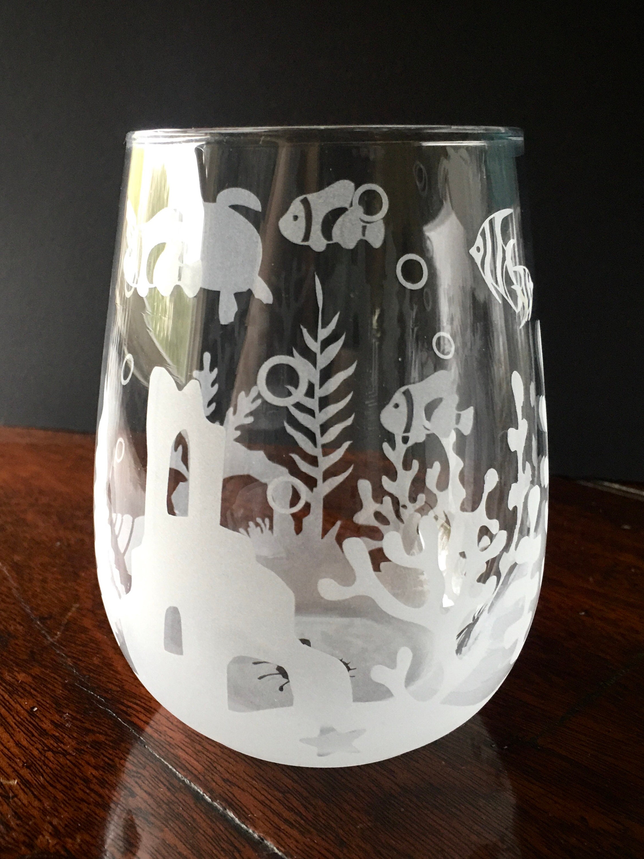 Ocean Life Etched Glasses, Marine Life Wine Glass, Coral Reef Glass ...