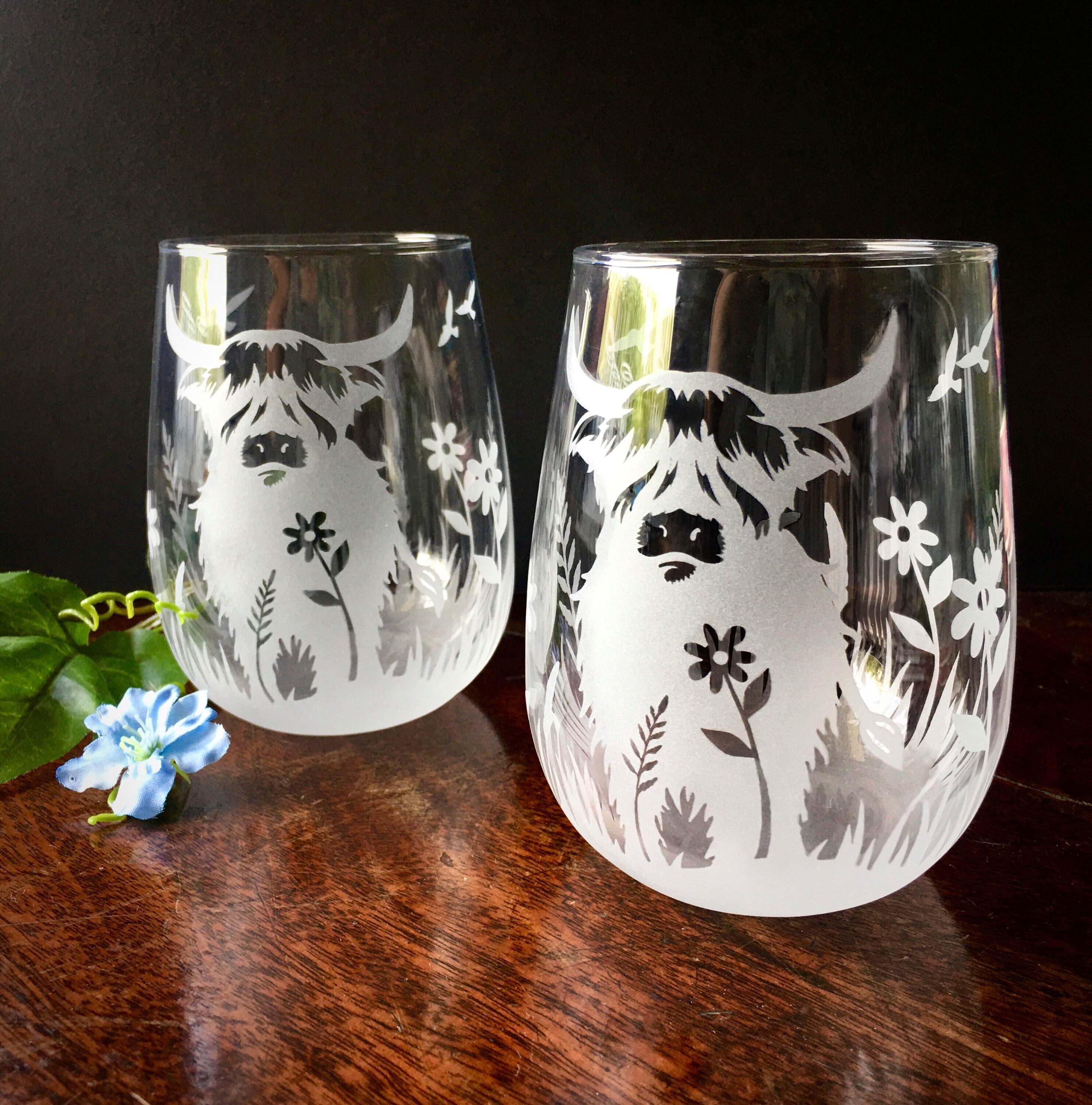 Highland Cow Etched Stemless Glasses Highland Cow Gift - Etsy UK