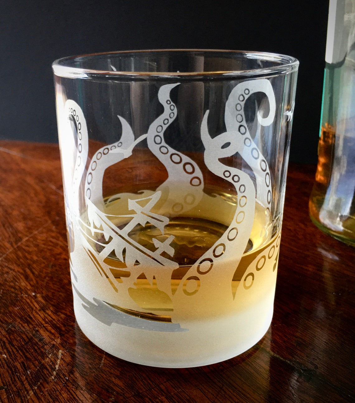 Kraken Etched Whisky Glass Octopus Glass Tumbler Steampunk | Etsy UK