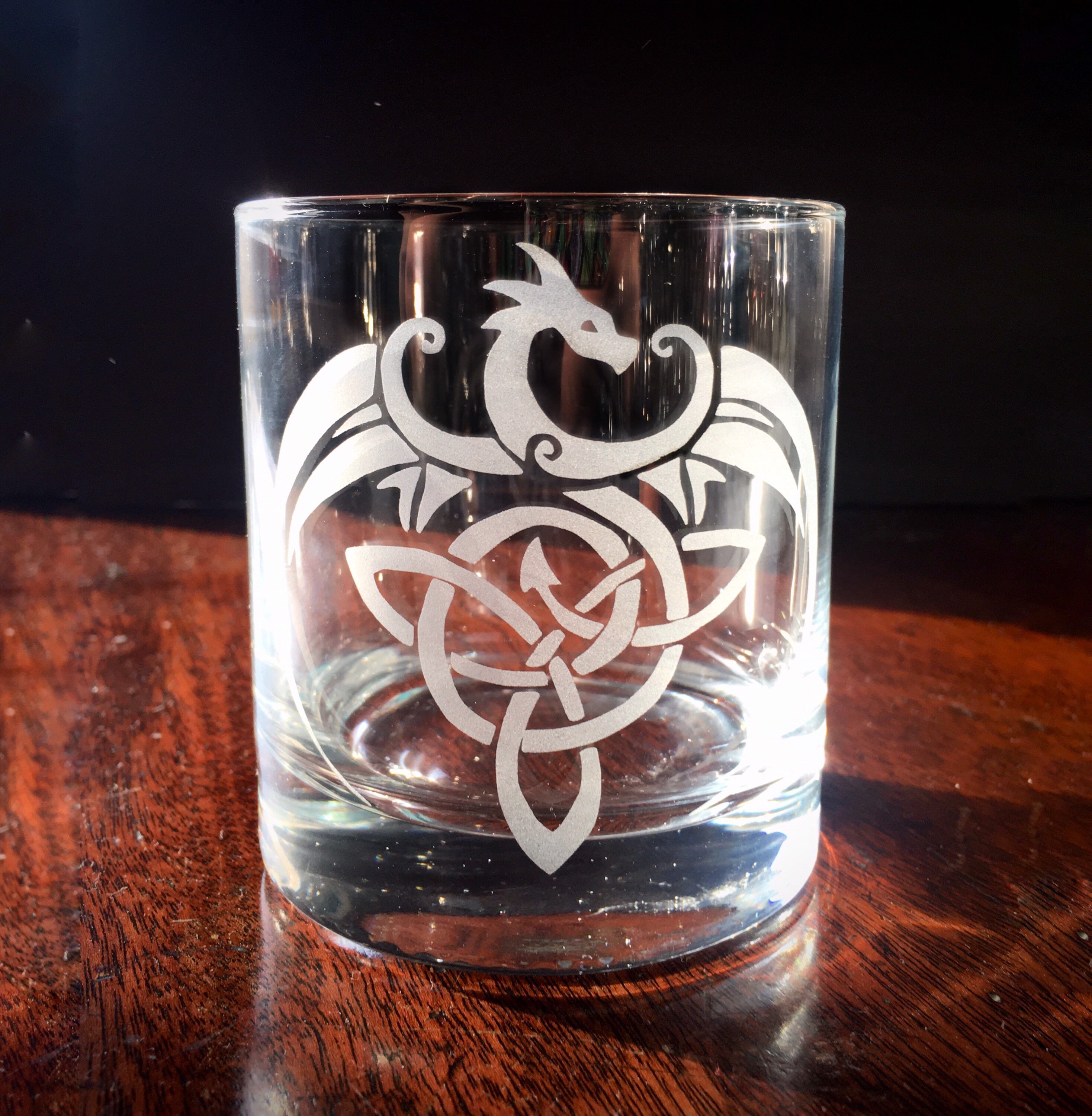 Celtic Dragon Etched Whisky Glass, Dragon Rum Glass Tumbler, Tribal ...