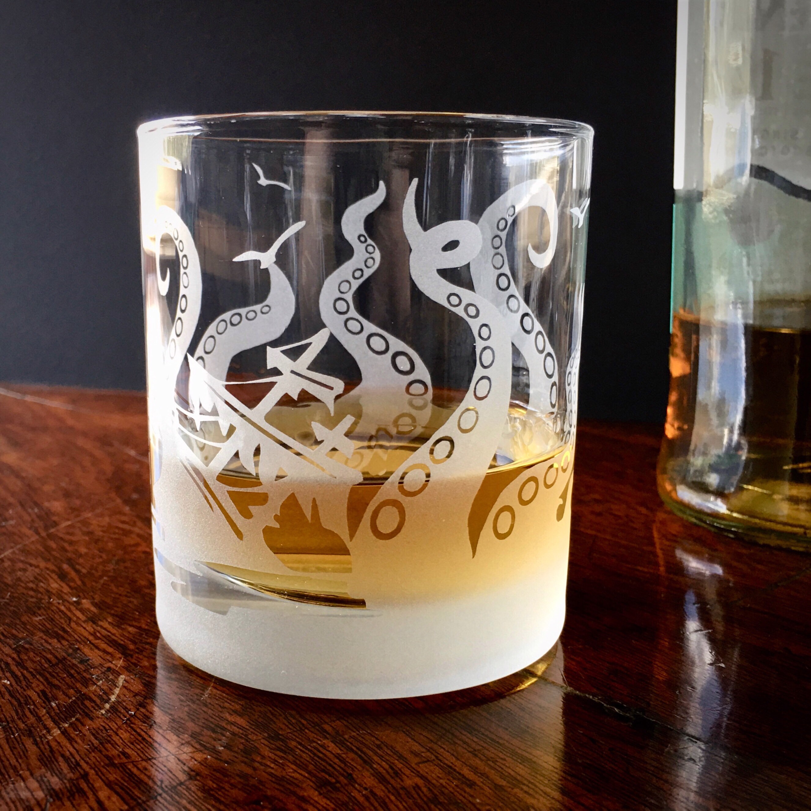 Kraken Etched Whisky Glass Octopus Glass Tumbler Steampunk - Etsy UK