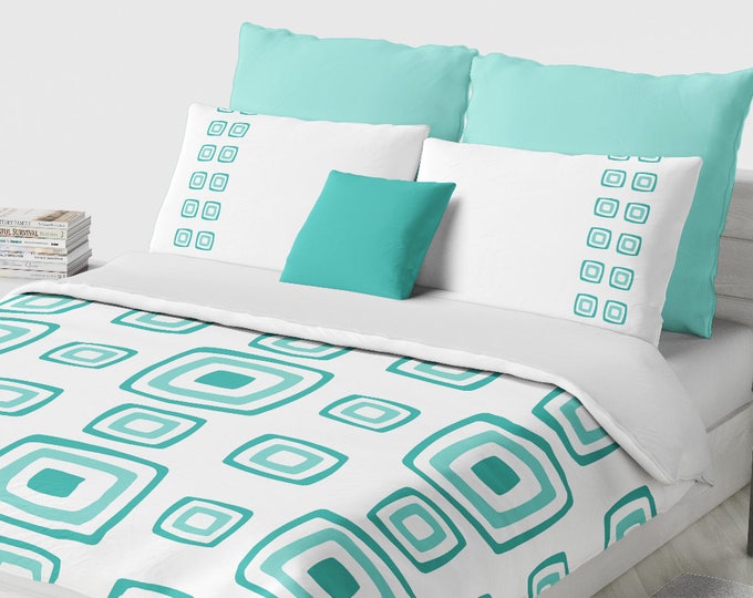 Retro Bedding Set, Geometry Duvet Cover Set, Geometry Green Bedding ...