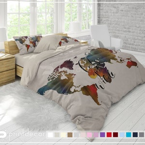 Bohemian Bedding, Watercolor Grunge World Map Duvet Cover Set, Travel ...