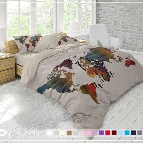 World Map Bedding Free Spirit Map Duvet Cover Set - Etsy
