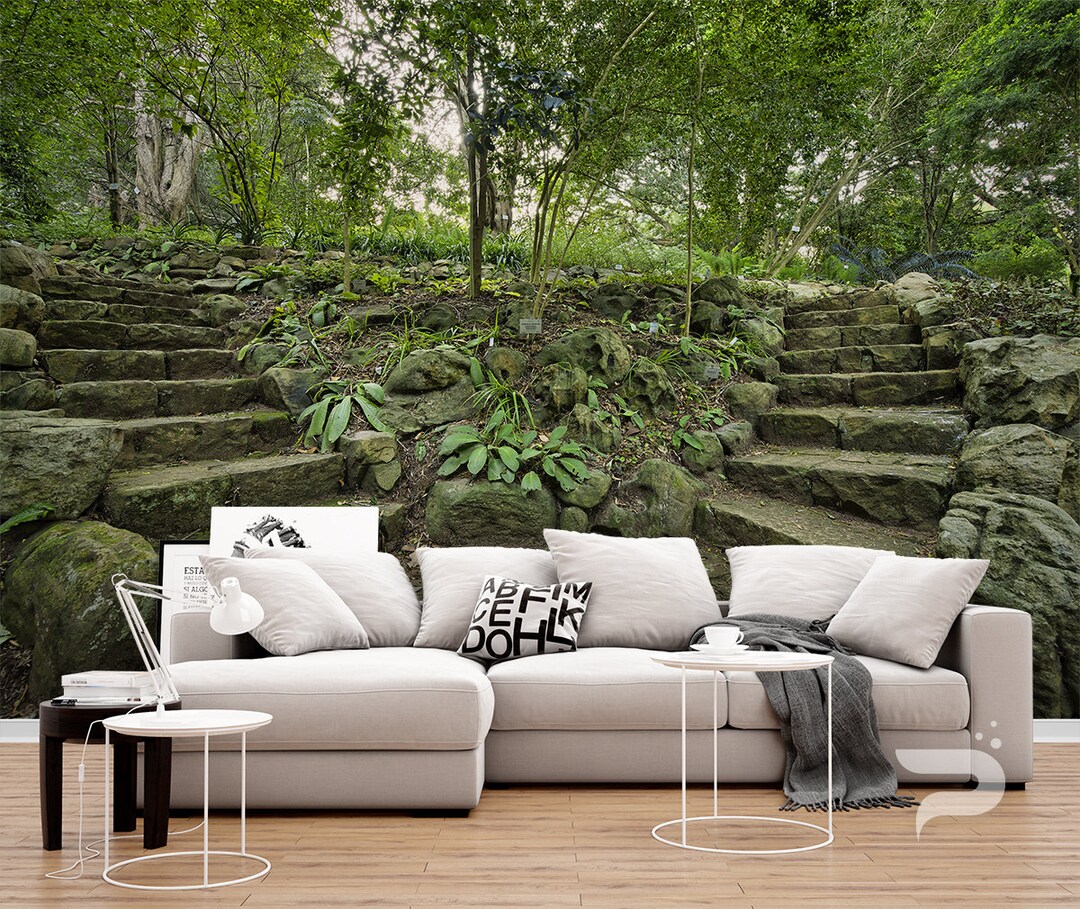 Stone Path WALL MURAL, Forest Wall Covering, Jungle Forest Wall Art ...
