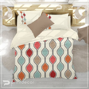 Retro Bedding, Geometry Duvet Cover Set, Retro Style Bedding, Mid ...