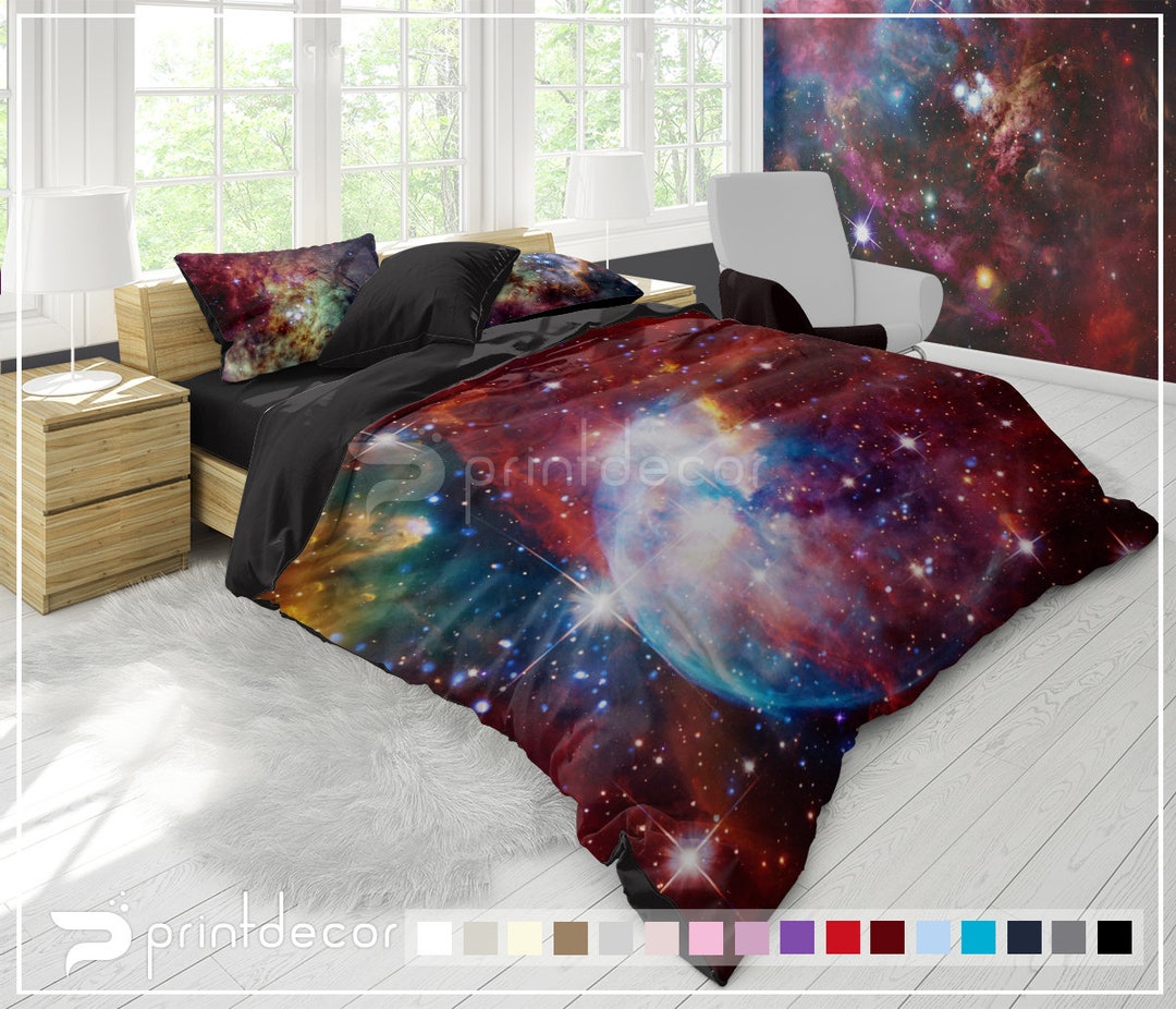 Galaxy Stars Bedding Set, Multicolored Nebula Duvet Cover Set, Space ...