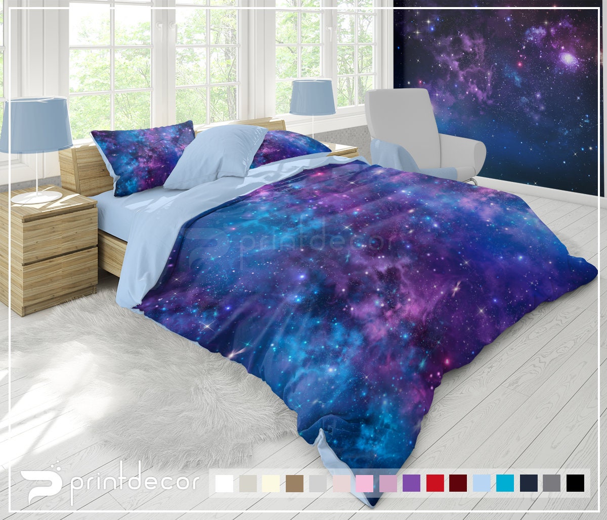 Blue & Purple Nebula Bedding Set Galaxy Duvet Cover Set - Etsy