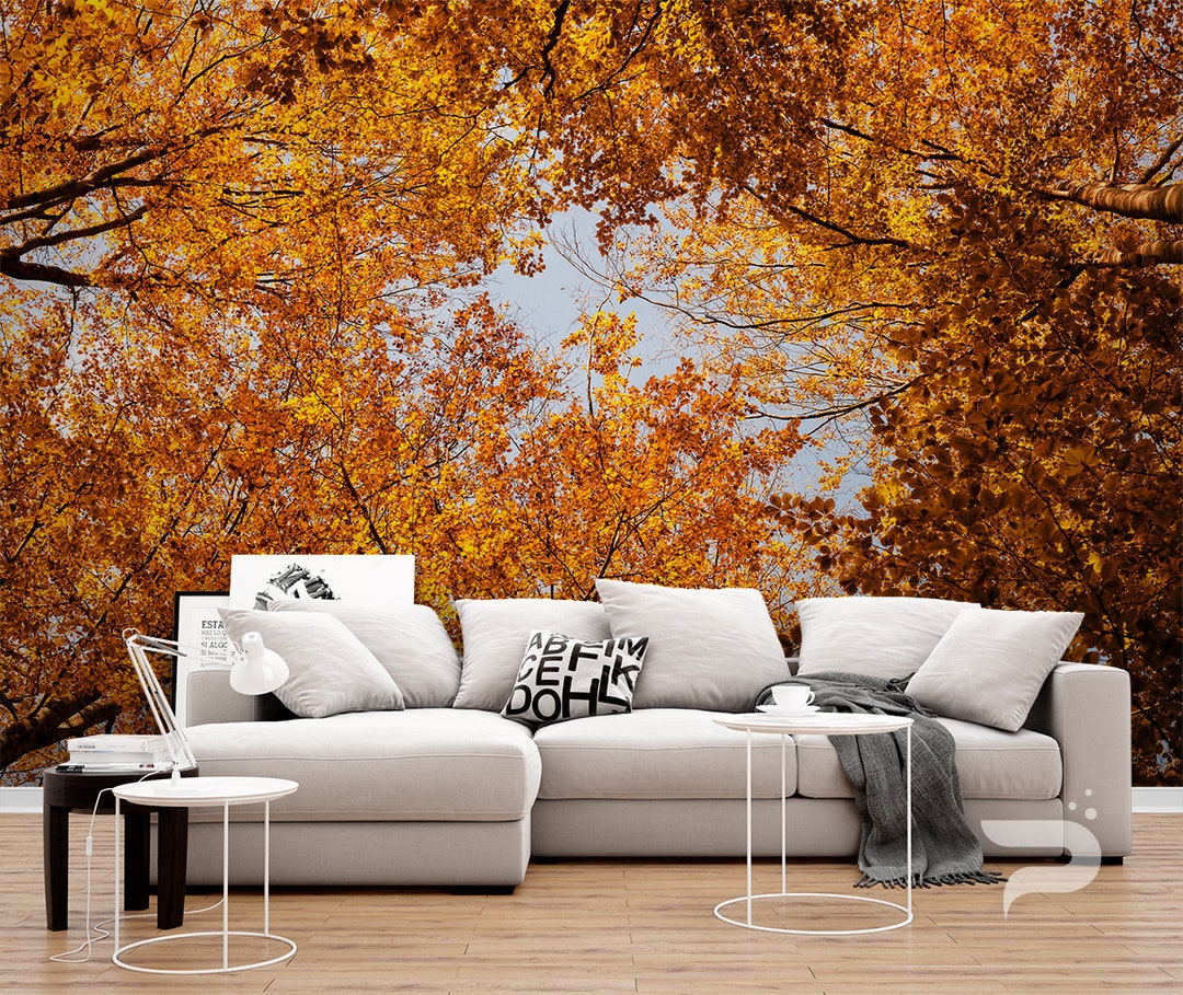 Autumn Treetop WALL MURAL, Autumn Forest Wallpaper Mural, Large Wall ...