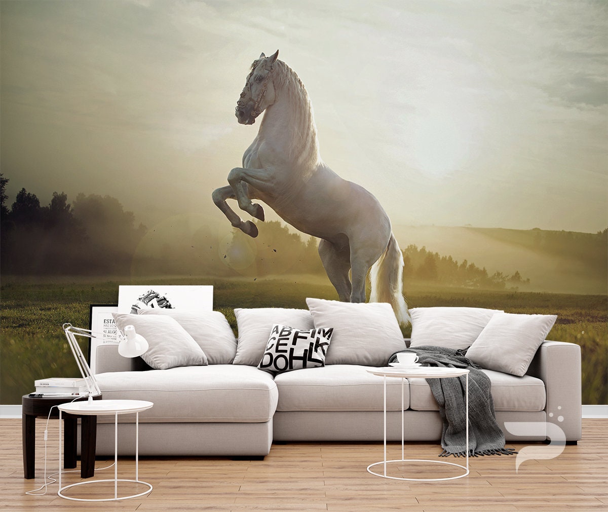 White Stallion WALL MURAL Bronco Wall Covering Mustang Wall | Etsy
