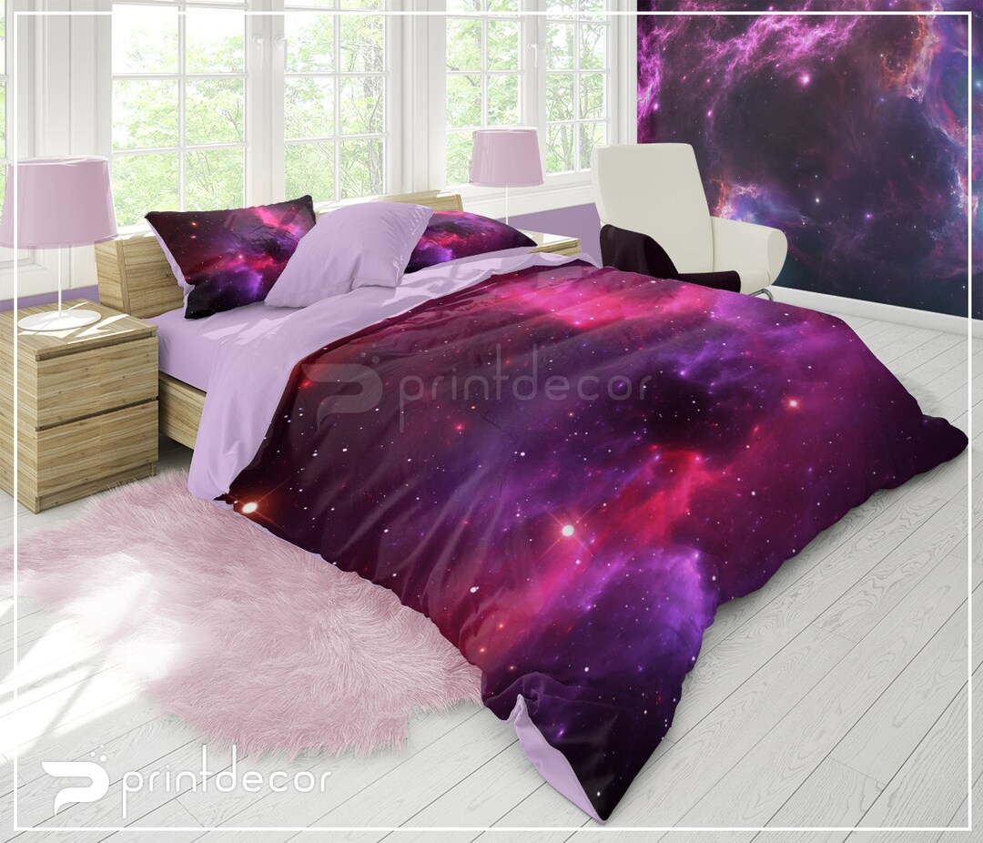 Purple Nebula Galaxy Bedding Set, Galaxy Duvet Cover Set, Space Bedding ...