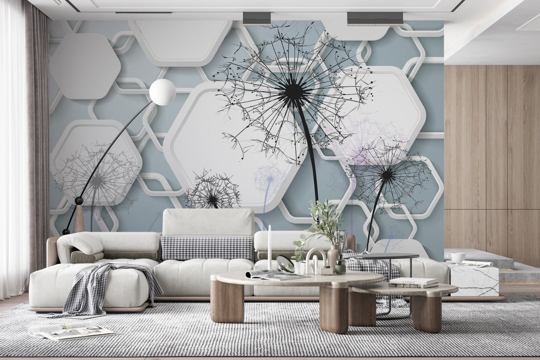 Dandelion WALLPAPER, Modern Wall Covering, Contemporary Art Wallpaper ...