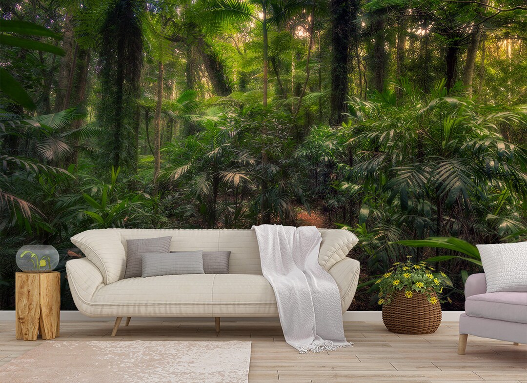 Misty Jungle Forest WALL MURAL, Jungle Wallpaper, Large Wall Mural ...