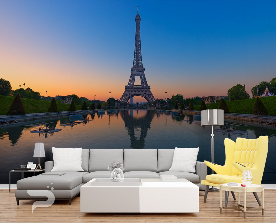 Eiffel Tower Reflection WALL MURAL, Paris France Wallpaper Mural, Large ...
