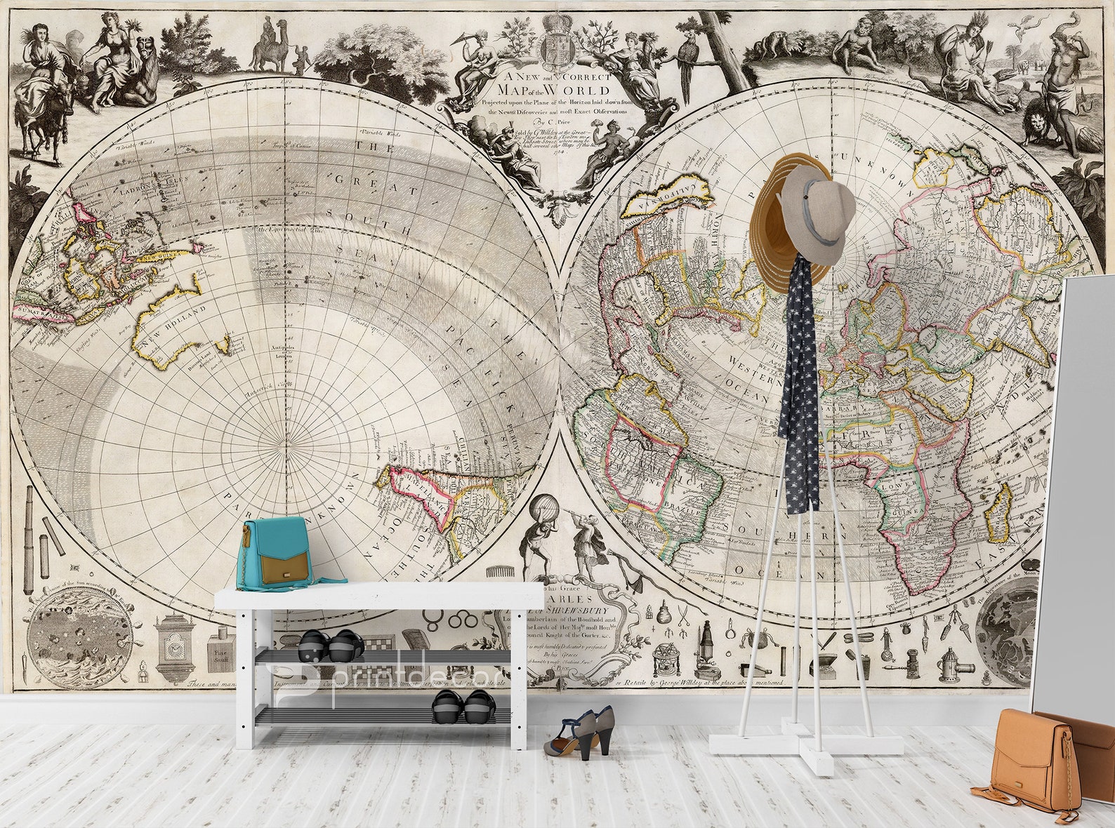 Old Map of the World WALL MURAL Nautical Map Wallpaper - Etsy